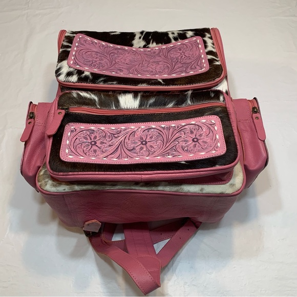 western linens | Bags | Western Linens Cowhide Pink Tooled Leather ...
